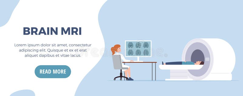 MRI Exam Procedure in Clinic Banner or Flyer Flat Cartoon Vector ...