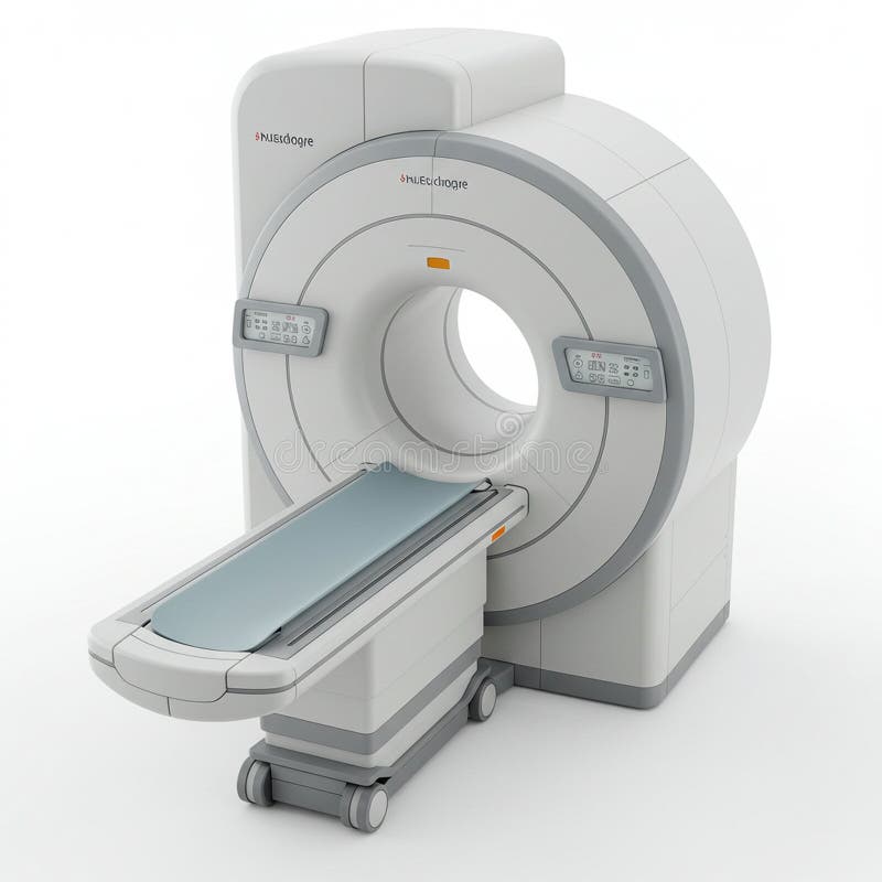 MRI Machine, White and Grey, Features a Large Circular Bore and Patient ...