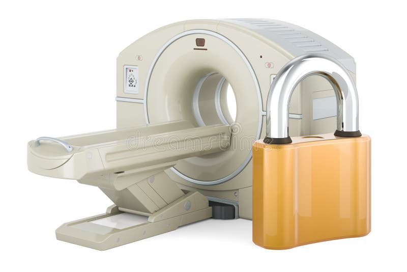MRI or PET Scanner with Padlock, 3D Rendering Stock Illustration ...