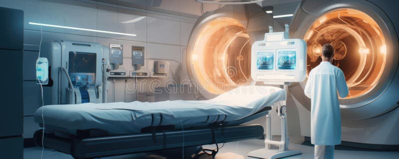 The MRI room of the future stock illustration. Illustration of screen ...