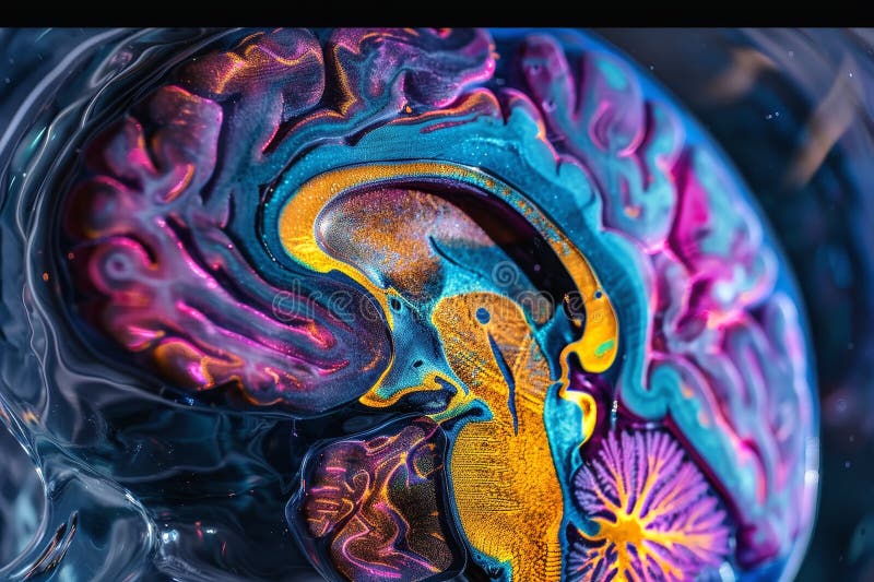 An MRI Scan of a Human Brain with Different Colored Regions Stock ...