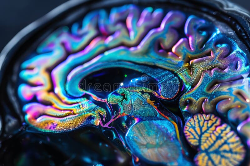 An MRI Scan of a Human Brain with Different Colored Regions Stock ...