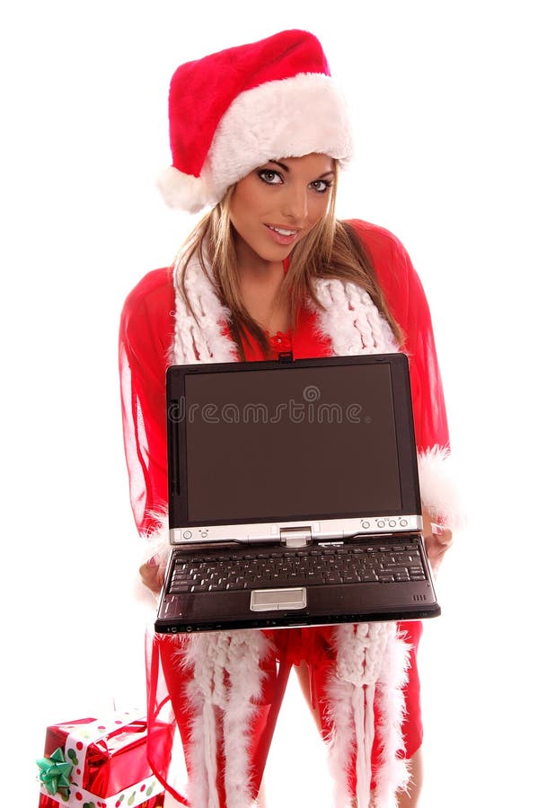 Mrs Santa Laptop stock photo. Image of girl, jolly, babe - 275928