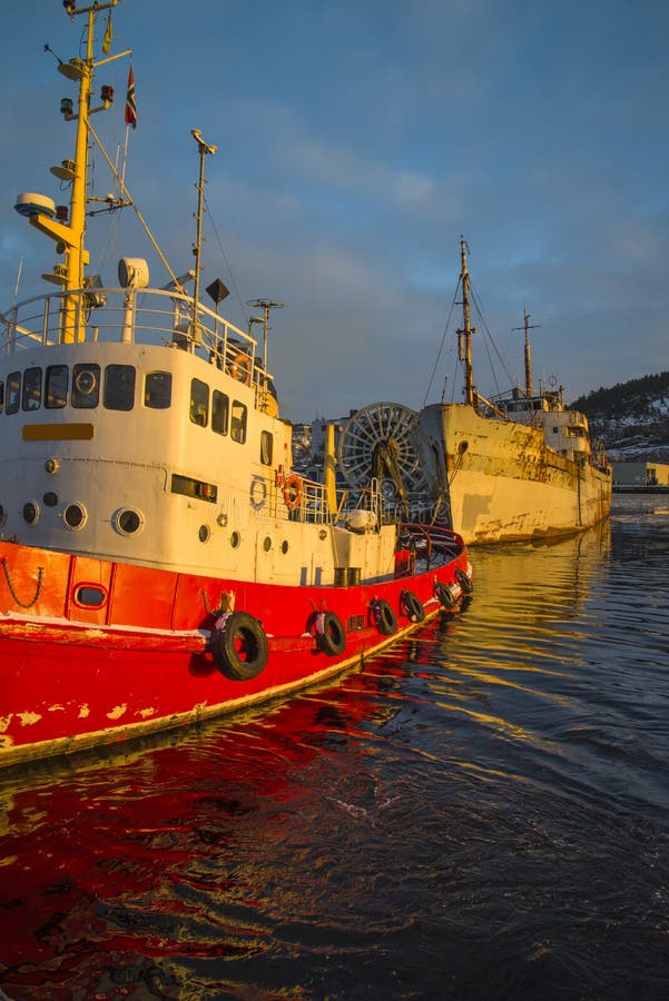 Ms hamen being towed stock image. Image of harbor, cruise - 28169805