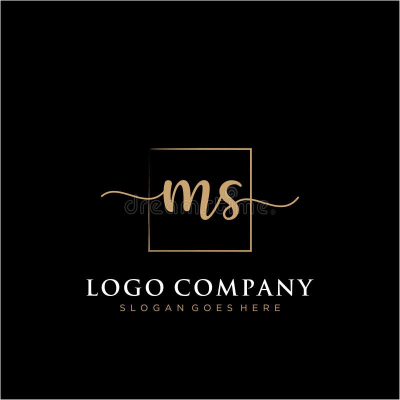MS Initial Handwriting Logo with Rectangle Template Vector Stock Vector ...