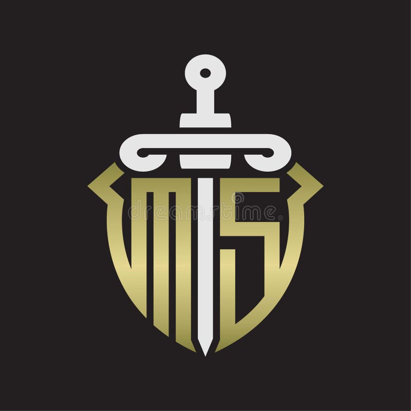 MS Logo Monogram with Shield Shape Isolated Blue Colors on Outline ...