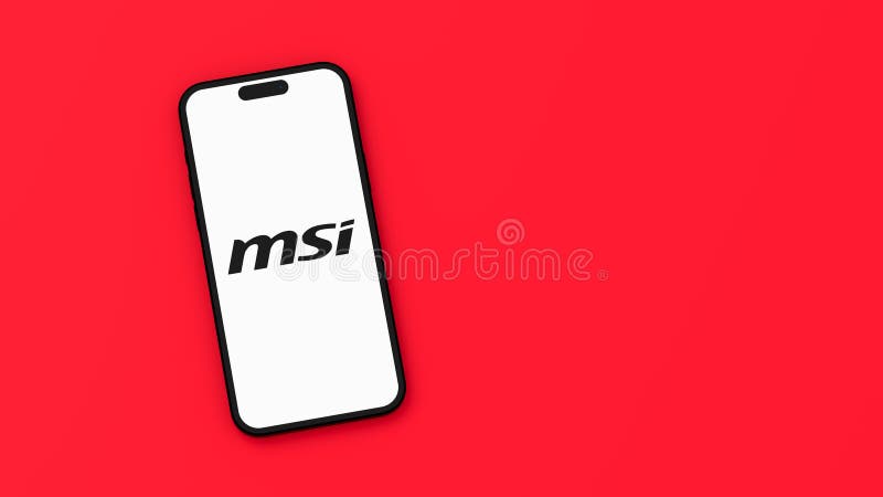 MSI Computers Logo on Mobile Phone Screen on Red Background with Copy ...