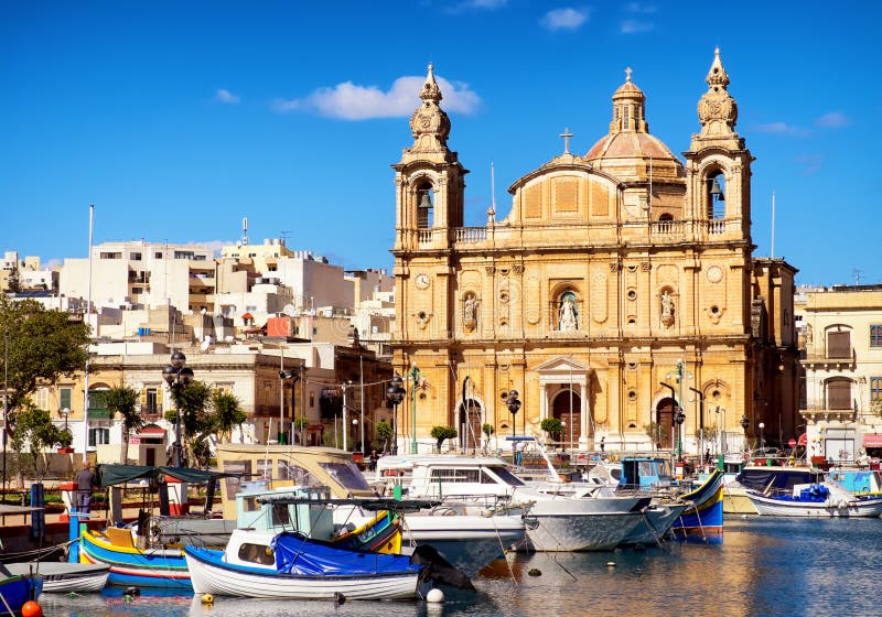 Msida Parish Church stock photo. Image of town, harbor - 42735790