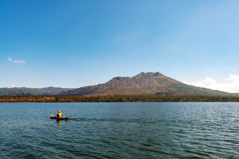 Mt Batur Volcano with Blue Sky Bali Indonesia Stock Image - Image of ...