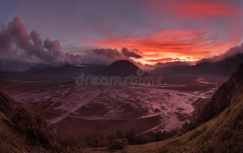 Mt Bromo Volcanic Eruption Sunset, Stock Image - Image of sunset ...