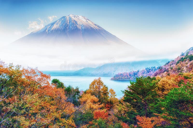 Mt.Fuji in Autumn Panorama View Stock Photo - Image of landmark, autumn ...