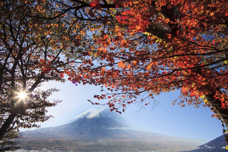 Mt. Fuji with Fall Colors in Japan. Stock Image - Image of lake ...