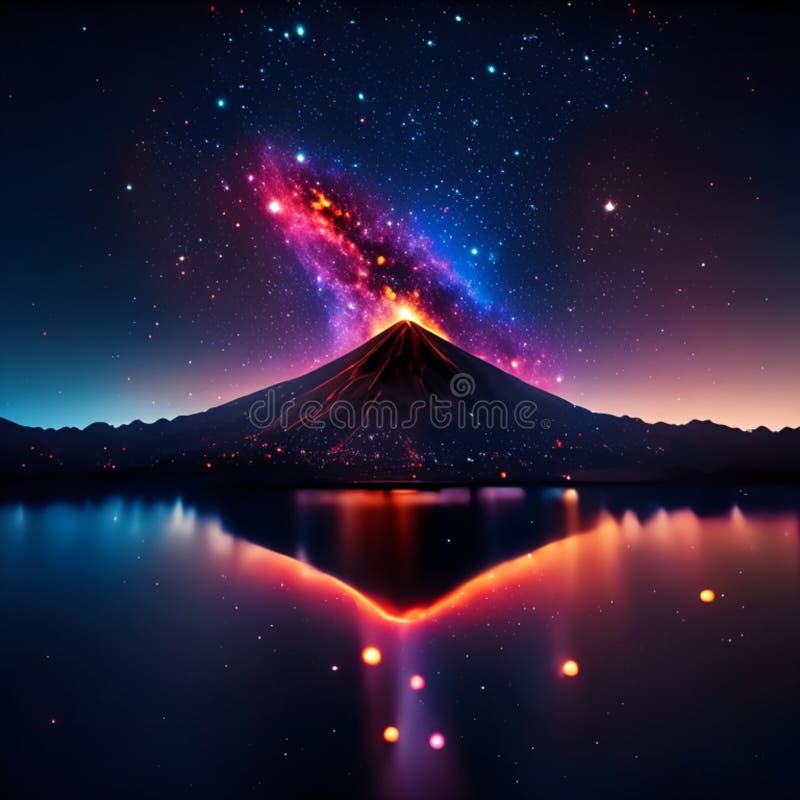Mt. Fuji at Night with Reflection in Water. Vector Illustration Stock ...