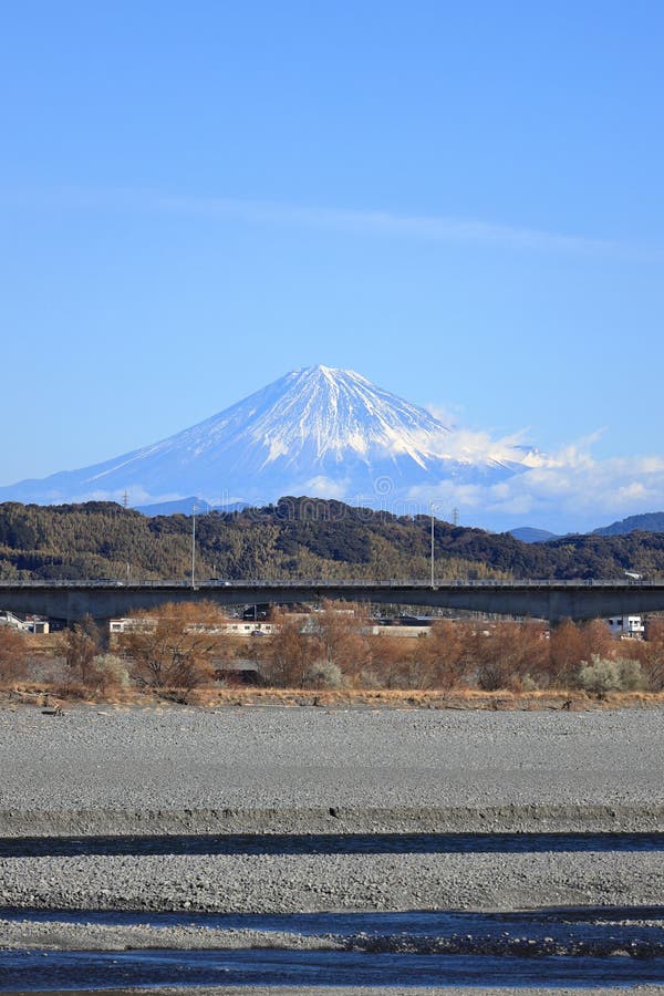Mt. Fuji and Oi River, View from Horai Bridge Stock Image - Image of ...