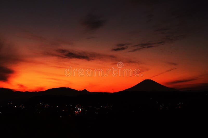 Mt.Fuji Silhouette of the Setting Sun Stock Image - Image of nature ...