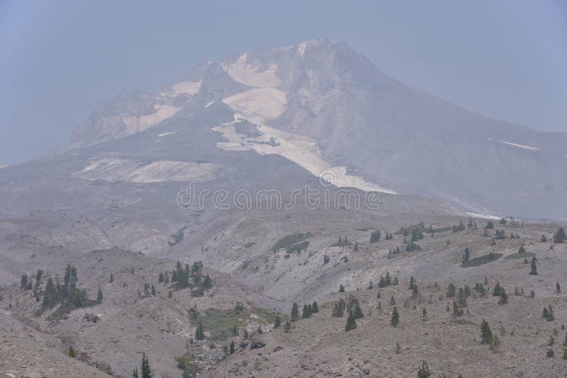 Mt. Hood Under Heavy Fire Smoke. Stock Image - Image of hood, trails ...