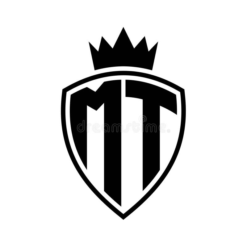 MT Letter Monogram Shield and Crown Outline Shape with Black and White ...