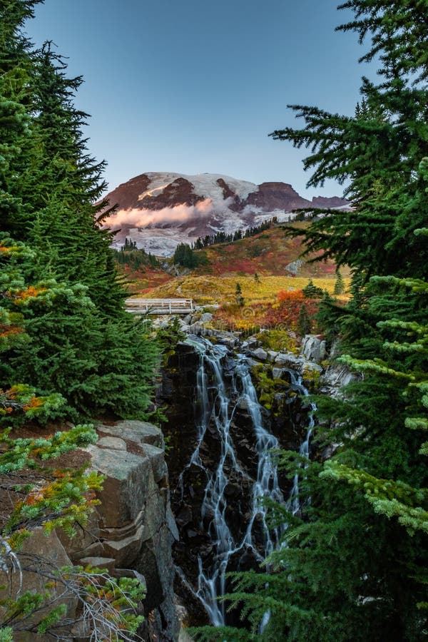 Myrtle Falls on Mount Rainier, Wash. Stock Image - Image of blue ...