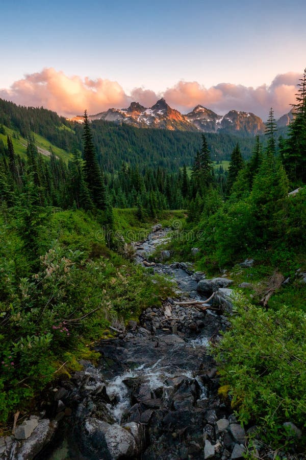 Views of Rivers and Mountains at Mt. Rainier National Park Stock Photo ...