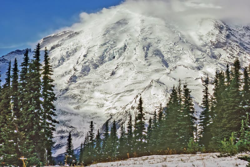Mt.Rainier in Spring Still Covered with Snow, Washington Stock Image ...