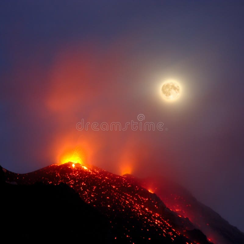 Mt Stromboli by Night 2 stock image. Image of isola, eolian - 21855397