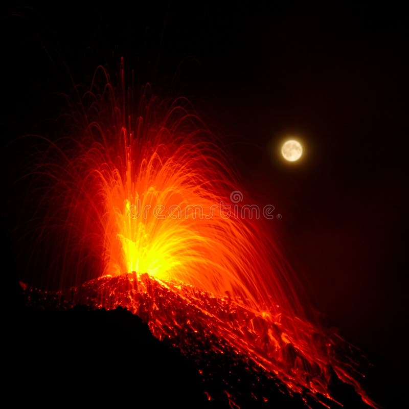 Mt Stromboli by Night 3 stock photo. Image of fumes, moon - 21855402