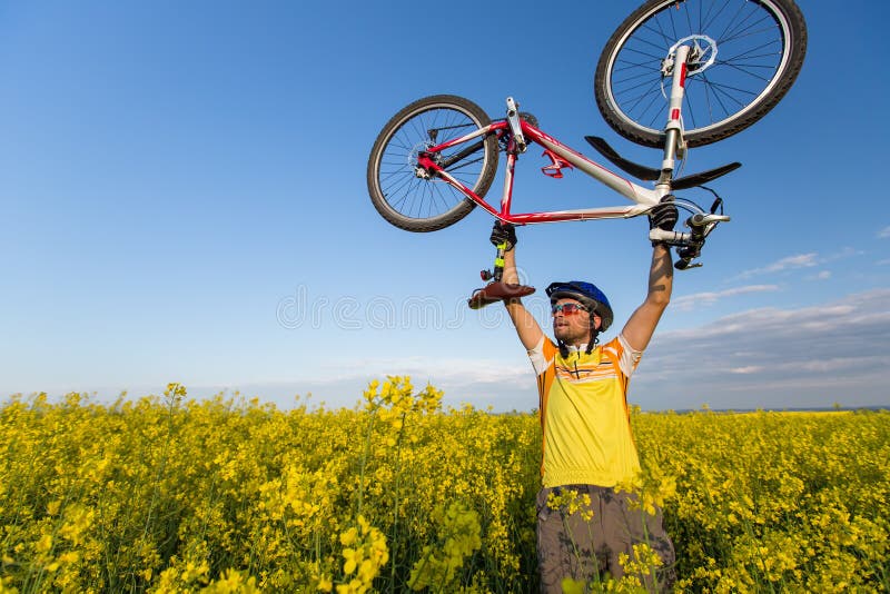 Mtb Biker is Holding Bicycle Stock Photo - Image of summer, spring ...