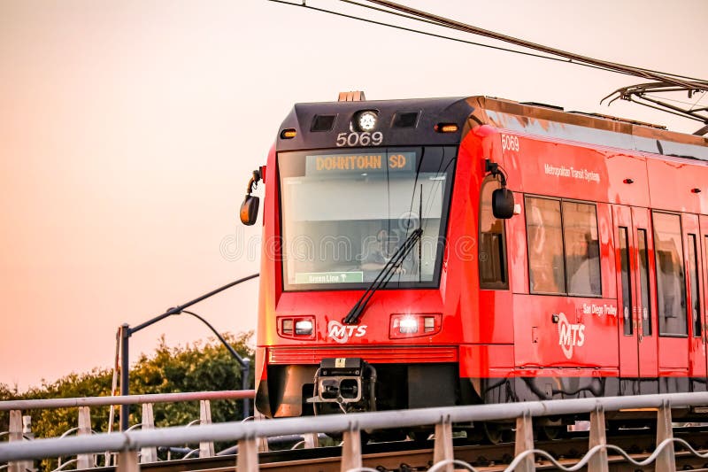 MTS Trolley on Bridge at Sunset Editorial Photography - Image of hour ...
