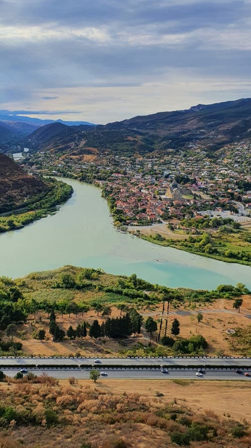 Mtskheta and Aragvi River in Georgia Stock Image - Image of view ...