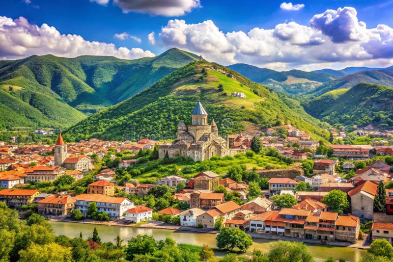 Mtskheta â€ Old Georgian Town in the Mountains with Blue Sky Stock ...