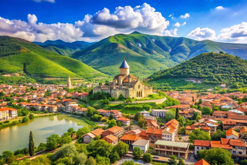 Mtskheta â€ Old Georgian Town in the Mountains with Blue Sky Stock ...