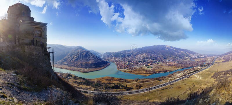 Mtskheta, Panorama from the Mountain. the Confluence of the Kura and ...