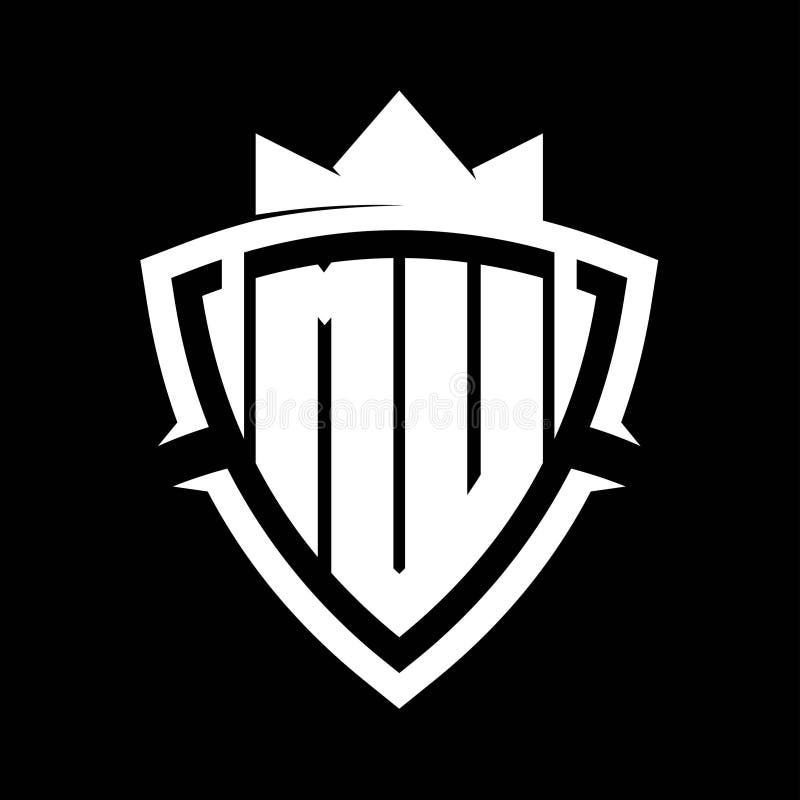 MU Letter Monogram with Triangle Curve Shield Shape with Crown White ...