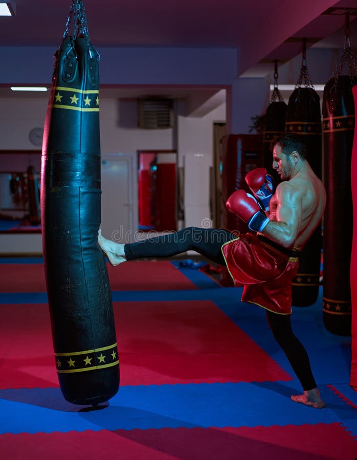 Muay Thai Fighter Working with Heavy Bag Stock Photo - Image of fighter ...