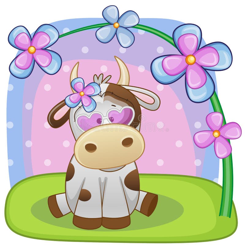 Mucca con i fiori illustrazione vettoriale. Illustrazione di ...