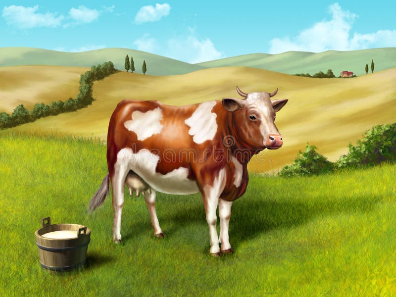 Mucca e latte illustrazione di stock. Illustrazione di campo - 12291175