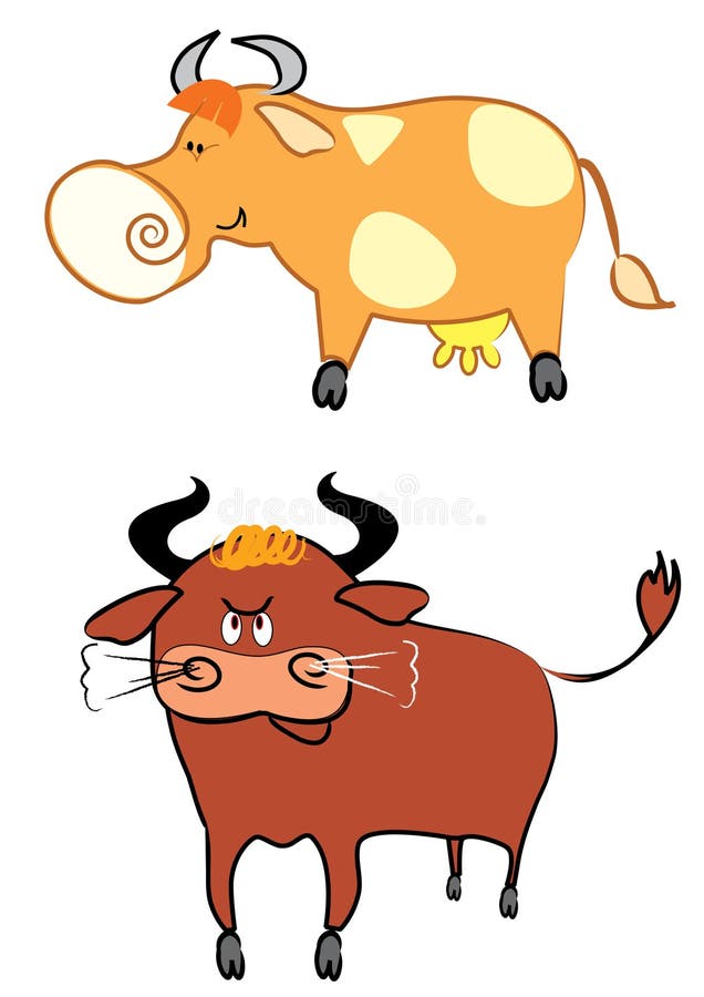 Mucca e toro illustrazione vettoriale. Illustrazione di bestiame - 8414683