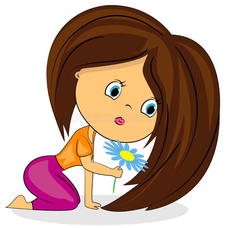 Muchacha Con El Brunette De Flower.cartoon Ilustración del Vector ...