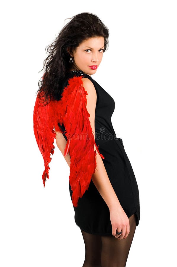 Muchacha Hermosa Con Las Alas Rojas Y La Guitarra Del ángel Aisladas ...