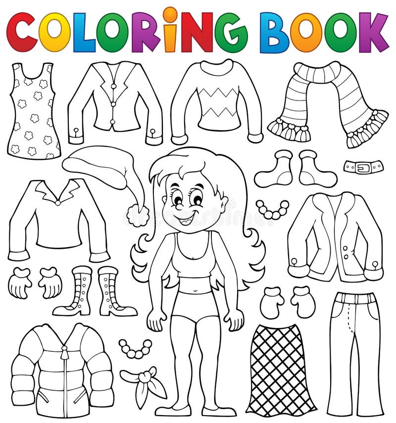 Muchacha Del Libro De Colorear Con El Tema 2 De La Ropa Ilustración del ...