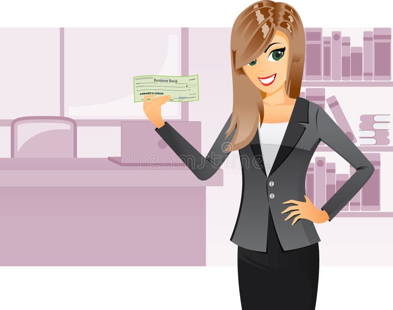 Mujer De Negocios Sosteniendo Un Cheque Bancario Ilustración del Vector ...