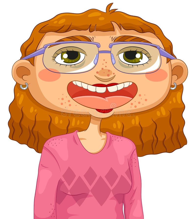 Ilustración De Una Chica Fea Con Ojos Enormes Y Dientes Amarillos Y Una ...