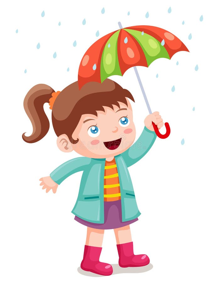 Chica Bajo La Lluvia Con Paraguas Ilustración del Vector - Ilustración ...