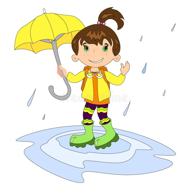 Muchacha En Llover Con El Paraguas Ilustración del Vector - Ilustración ...