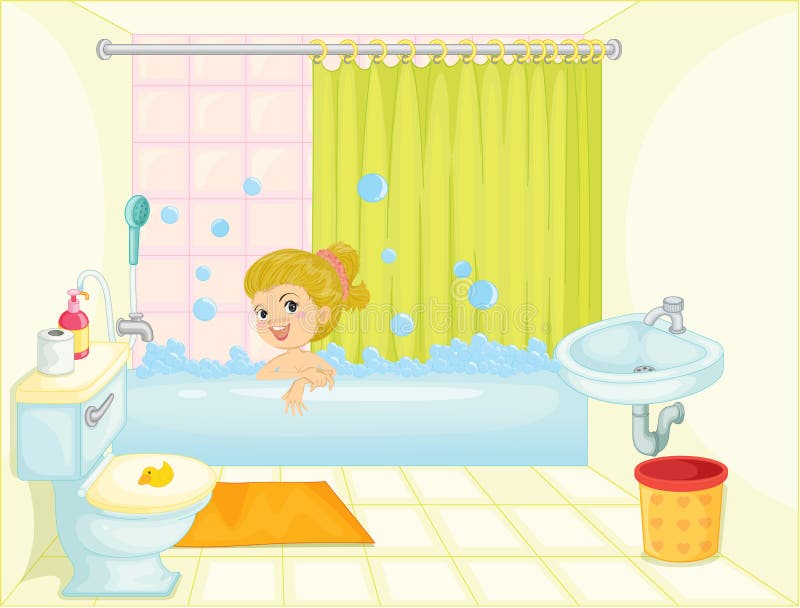 Muchacha En La Tina De Baño Ilustración del Vector - Ilustración de ...