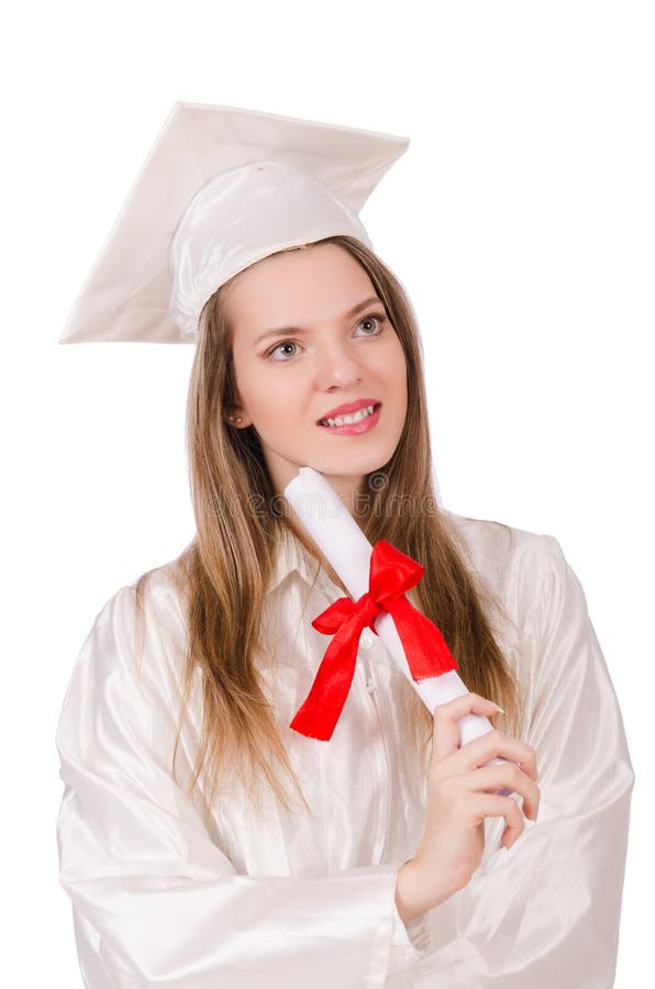 Muchacha Graduada Con El Diploma Aislado Imagen de archivo - Imagen de ...