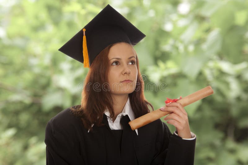 Muchacha Graduada Con El Espacio En Blanco Del Vintage Foto de archivo ...