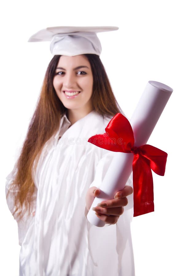 Muchacha Graduada Con El Diploma Aislado Imagen de archivo - Imagen de ...