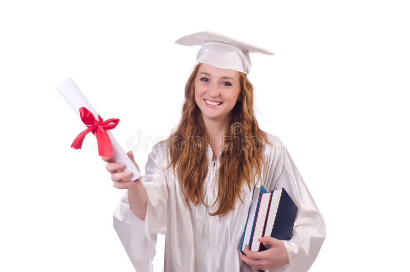 Muchacha Graduada Con El Diploma Y Los Libros Foto de archivo - Imagen ...