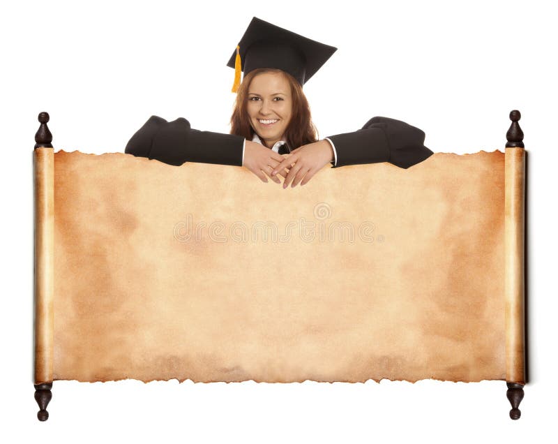 Muchacha Graduada Con El Espacio En Blanco Del Vintage Foto de archivo ...
